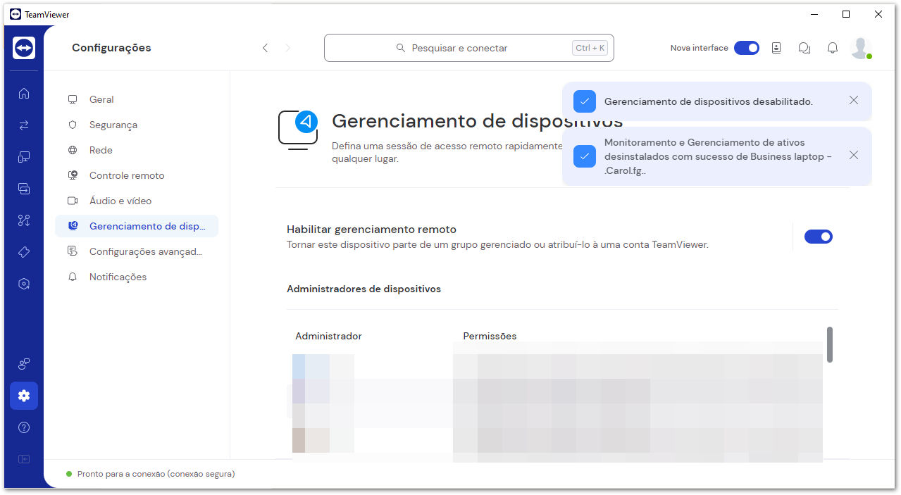 Desinstale os serviços do Remote Management
