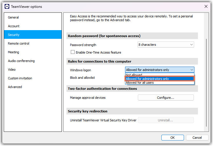 Connect via Windows Authentication to control UAC during a TeamViewer ...