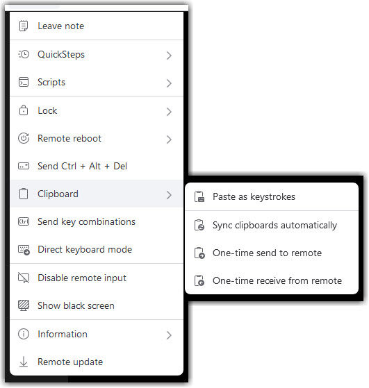 Control clipboard sync during remote support sessions